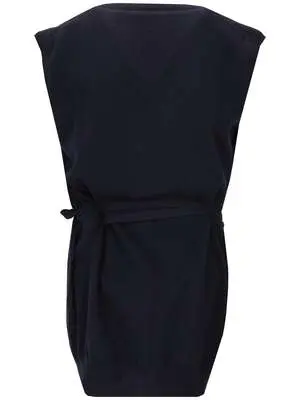 LA ROSE V-neck Cashmere Cardigan With Belt - Blue Navy