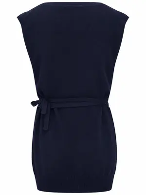 LA ROSE V-neck Cashmere Cardigan With Belt - Blue Navy
