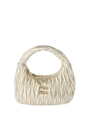 Miu Miu Quilted Top Handle Bag With Gold Tone Logo - Pirite