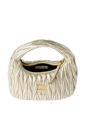 Miu Miu Quilted Top Handle Bag With Gold Tone Logo - Pirite