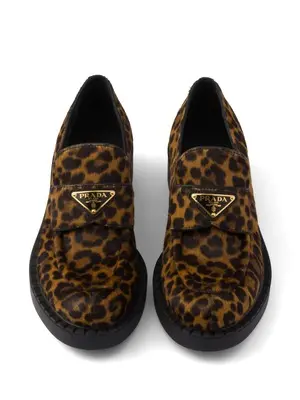 Prada Calf Hair Leopard Print Loafers - Miele