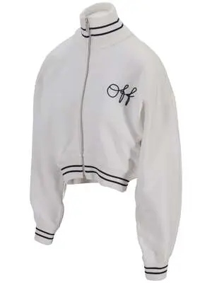 Off-White Cropped Zip-up Jacket With Embroidered Logo