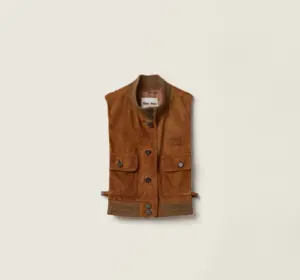 Miu Miu Suede Vest With Logo Detail - Cognac