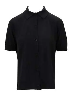 Max Mara Short Sleeve Cardigan With Collared Neckline - Nero