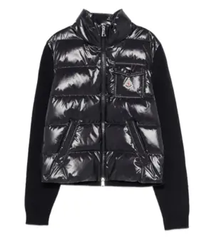 Moncler Quilted Down Vest With Contrast Knit Sleeves - Navy