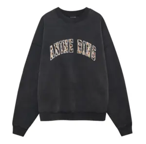 ANINE BING Miles Leopard Print Sweatshirt - Washed Black