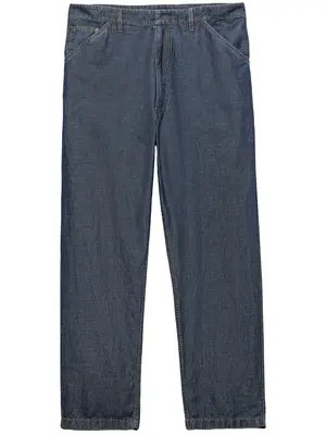 Prada Chambray Tailored Straight Leg Pants - Bleu