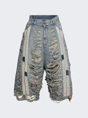 RIVINGTON ROI REBIS Indigo Distressed Denim Pants - Blue