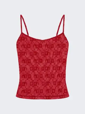 MARINE SERRE Moonogram Mesh Flocked Straps Top - Red