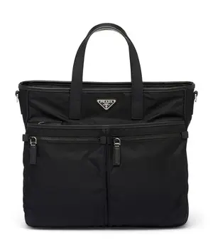 Prada Re-nylon And Saffiano Leather Tote Bag - Black