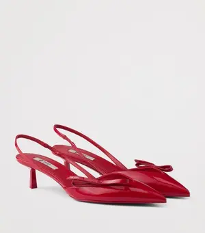 Prada Patent Leather Slingback Kitten Heels - Red