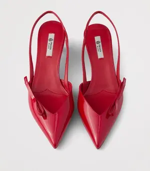 Prada Patent Leather Slingback Kitten Heels - Red