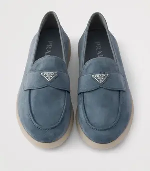 Prada Suede Loafers With Tonal Triangle Logo - Blue
