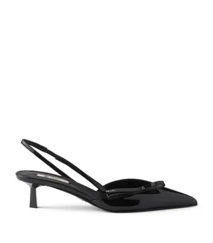 Prada Patent Leather Slingback Kitten Heels - Black