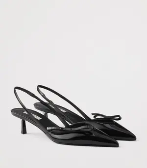 Prada Patent Leather Slingback Kitten Heels - Black