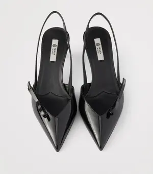 Prada Patent Leather Slingback Kitten Heels - Black