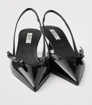 Prada Patent Leather Slingback Kitten Heels - Black
