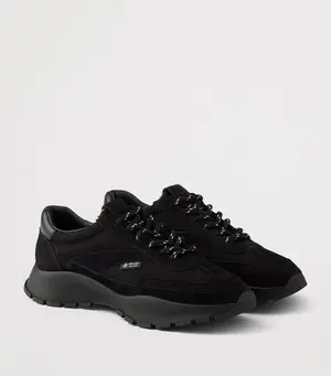 Prada Paneled Mesh And Suede Sneakers
