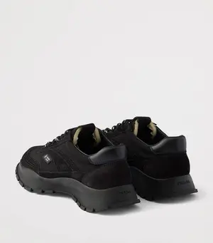Prada Paneled Mesh And Suede Sneakers