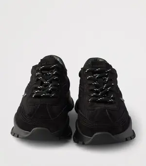 Prada Paneled Mesh And Suede Sneakers