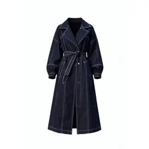 UP-FUSE Indigo Denim Coat With Belted Waist