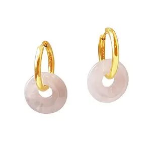 SMILLA BRAV Rose Quartz Hoop Earrings With Convertible Gemstone Donuts - Pink
