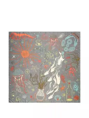Bimba Y Lola Ocean-print Square Scarf - Grey