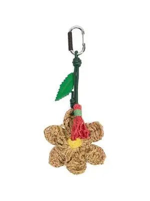 Bimba Y Lola Woven Raffia Flower Pendant Keyring - Neutrals