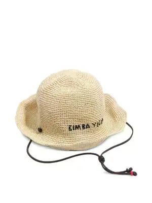 Bimba Y Lola Raffia Hat With Embroidered Logo - Neutrals