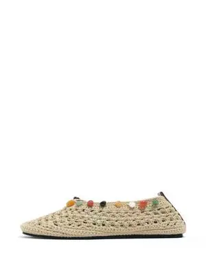Bimba Y Lola Bead-embellished Crochet Ballet Flats - Neutrals