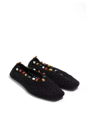 Bimba Y Lola Stone-embellished Crochet-knit Ballet Flats - Black