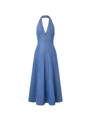 NICHOLAS Halterneck Zip-front Dress - Blue