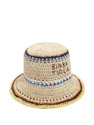 Bimba Y Lola Crochet Knit Logo Embroidered Bucket Hat - Neutrals