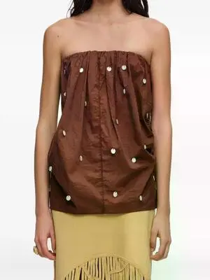 Bimba Y Lola Sequin Embellished Gathered Strapless Top - Brown