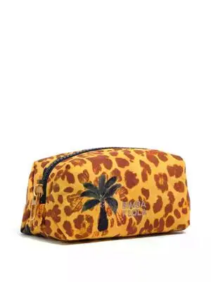 Bimba Y Lola Leopard-print Palm-motif Make-up Bag - Yellow