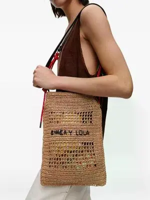 Bimba Y Lola Small Woven Raffia Shoulder Bag - Neutrals
