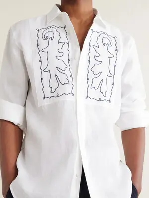 Orlebar Brown Mirabello Embroidered Linen Shirt