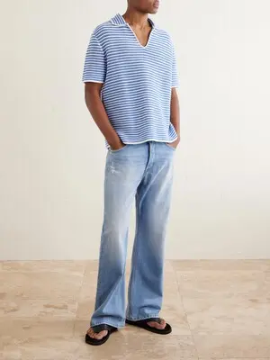 Orlebar Brown Batten Striped Open-knit Cotton Polo Shirt