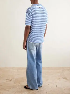 Orlebar Brown Batten Striped Open-knit Cotton Polo Shirt