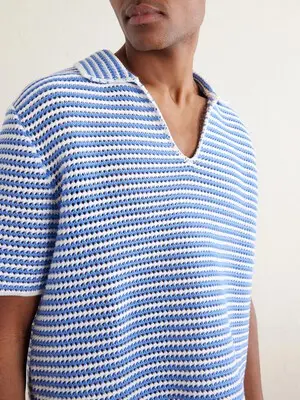 Orlebar Brown Batten Striped Open-knit Cotton Polo Shirt