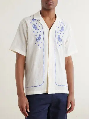 Orlebar Brown Maitan Camp-collar Embroidered Cotton Shirt - Neutrals
