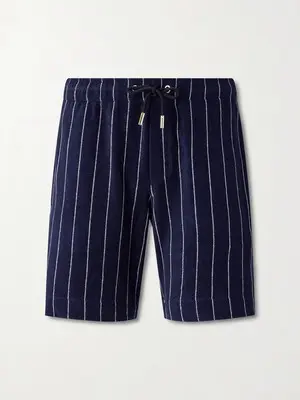 Orlebar Brown Striped Cotton-terry Shorts - Navy