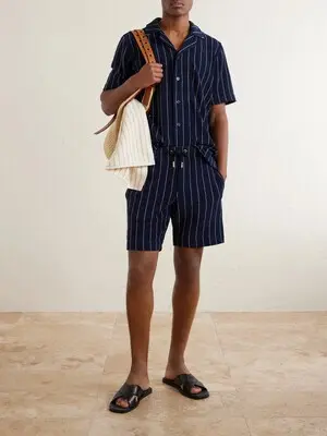 Orlebar Brown Striped Cotton-terry Shorts - Navy