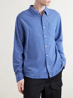 CORRIDOR Bruce Button-down Collar Checked Cotton-blend Poplin Shirt
