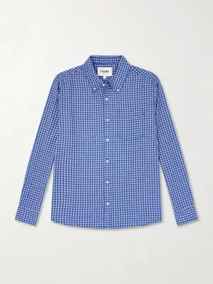 CORRIDOR Bruce Button-down Collar Checked Cotton-blend Poplin Shirt - Blue
