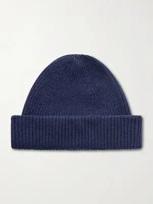 John Smedley Ribbed Cashmere And Wool-blend Beanie - Blue