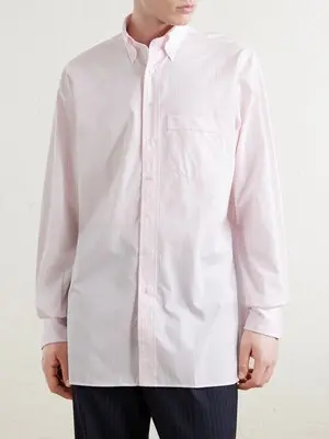 DRAKE'S Button-down Collar Striped Cotton-poplin Shirt