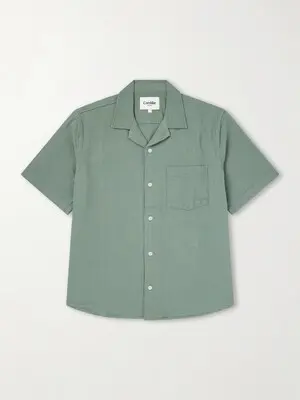 CORRIDOR Convertible-collar Cotton-hopsack Shirt - Green