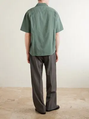 CORRIDOR Convertible-collar Cotton-hopsack Shirt - Green