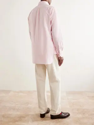 DRAKE'S Button-down Collar Striped Cotton Shirt - Pink